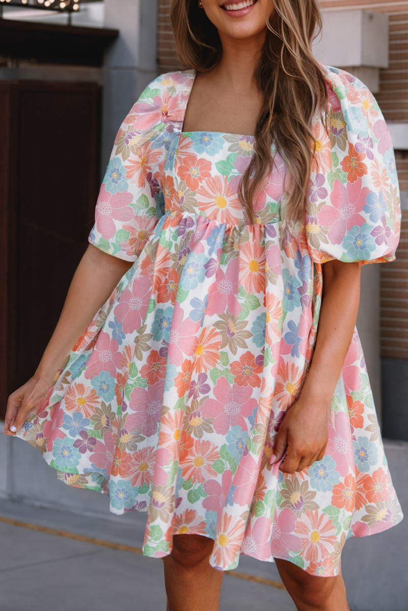 Alli - Pink Summer Floral Puff Sleeve Babydoll Dress – Moonshine and ...