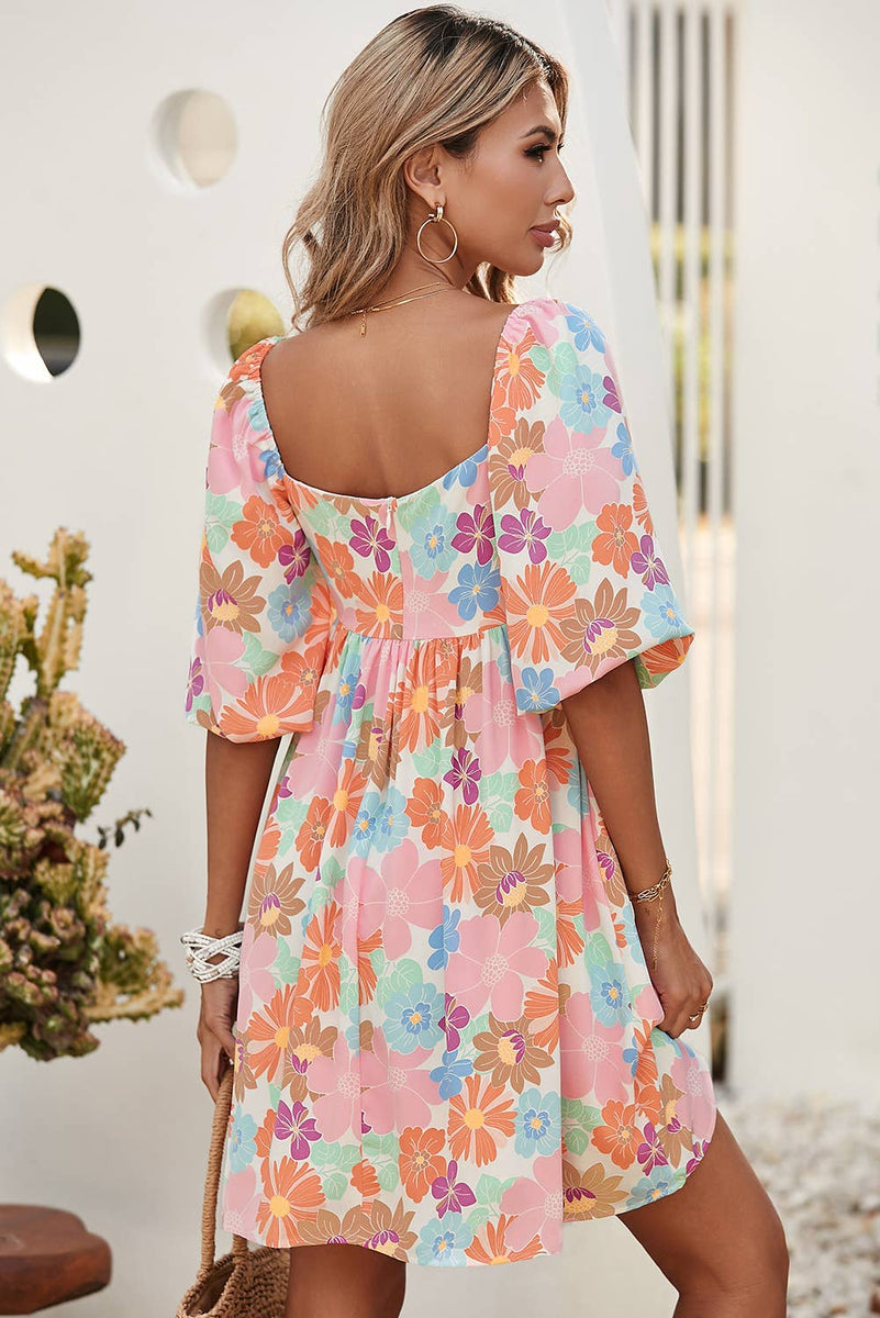 Alli - Pink Summer Floral Puff Sleeve Babydoll Dress – Moonshine and ...